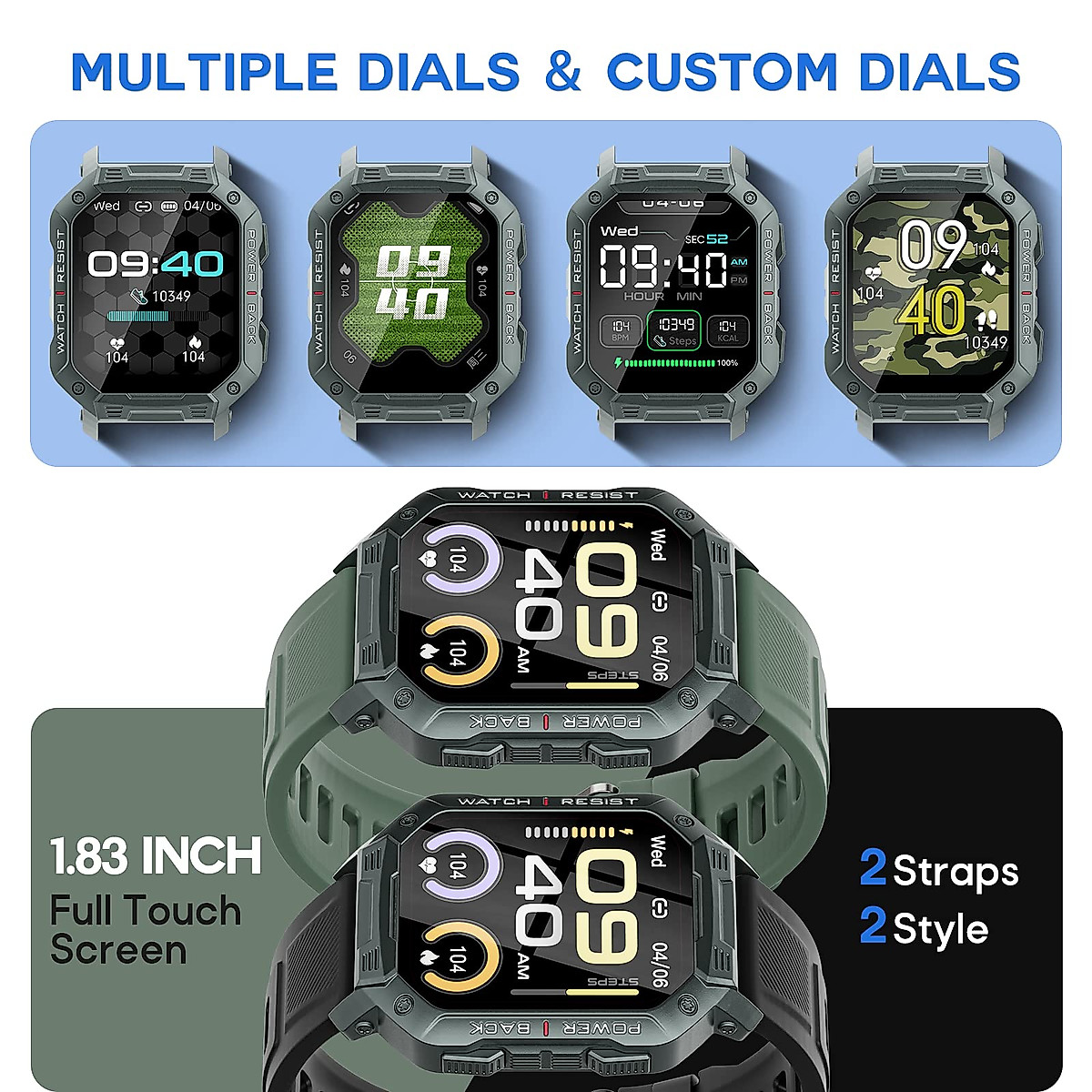 Smart Watch for Men(Answer/Make Call) Fitness Tracker Bluetooth Tactical Military Waterproof Smartwatch for Android Phones Outdoor Sports Digital Watches Heart Rate Blood Pressure Monitor Black
