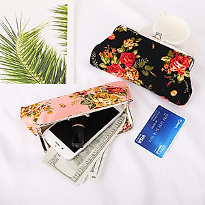 Oyachic 2 Pcs Large Coin Purse,Floral Change Purse,Long Wallets Clasp Kiss Lock, Vintage Coin Pouch for Woman Girls