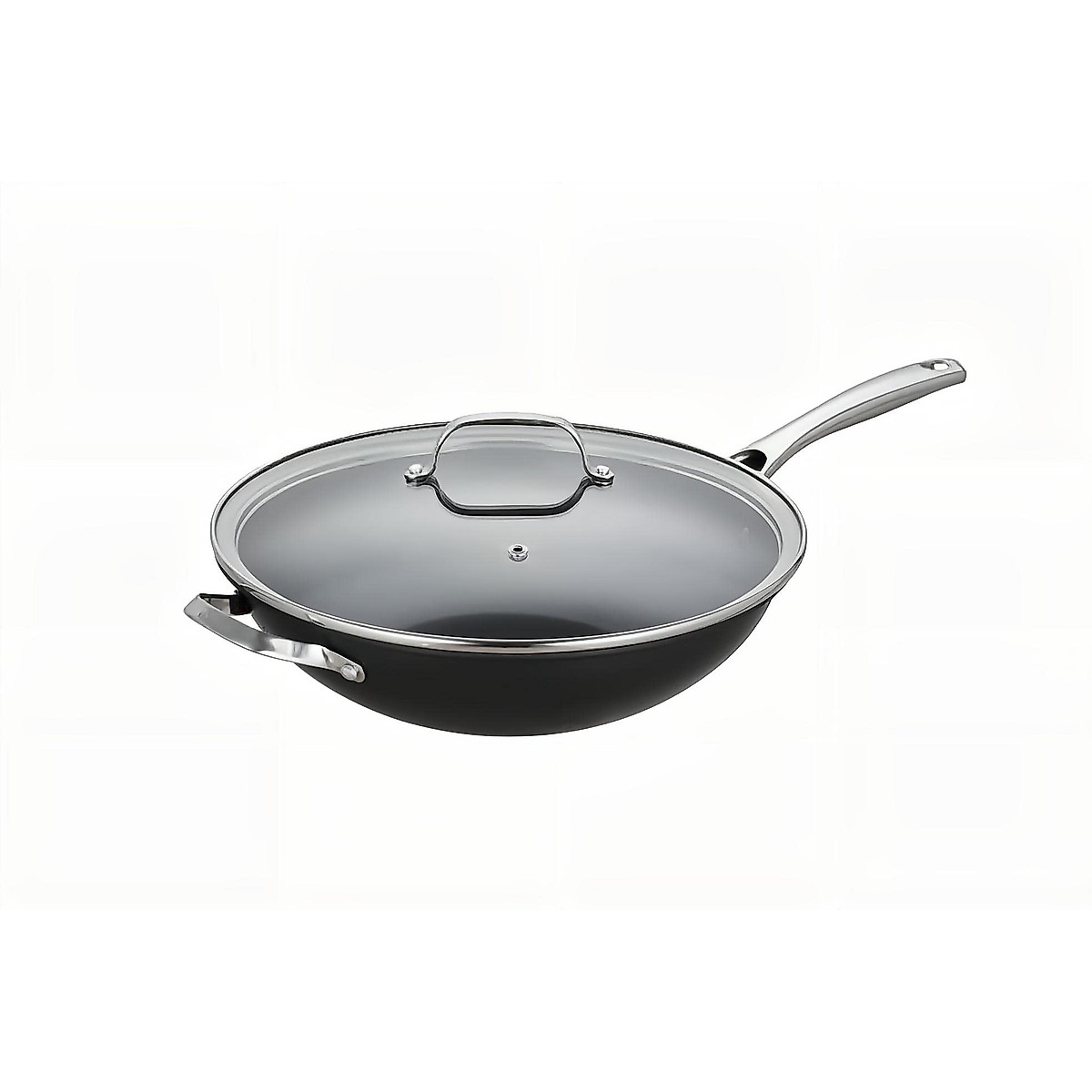 Qstar 12 inch Hard-Anodized Nonstick Wok Stir-Fry Pan with Lid and Stainless Steel Handle, Flat Base Pan, Dishwasher Safe