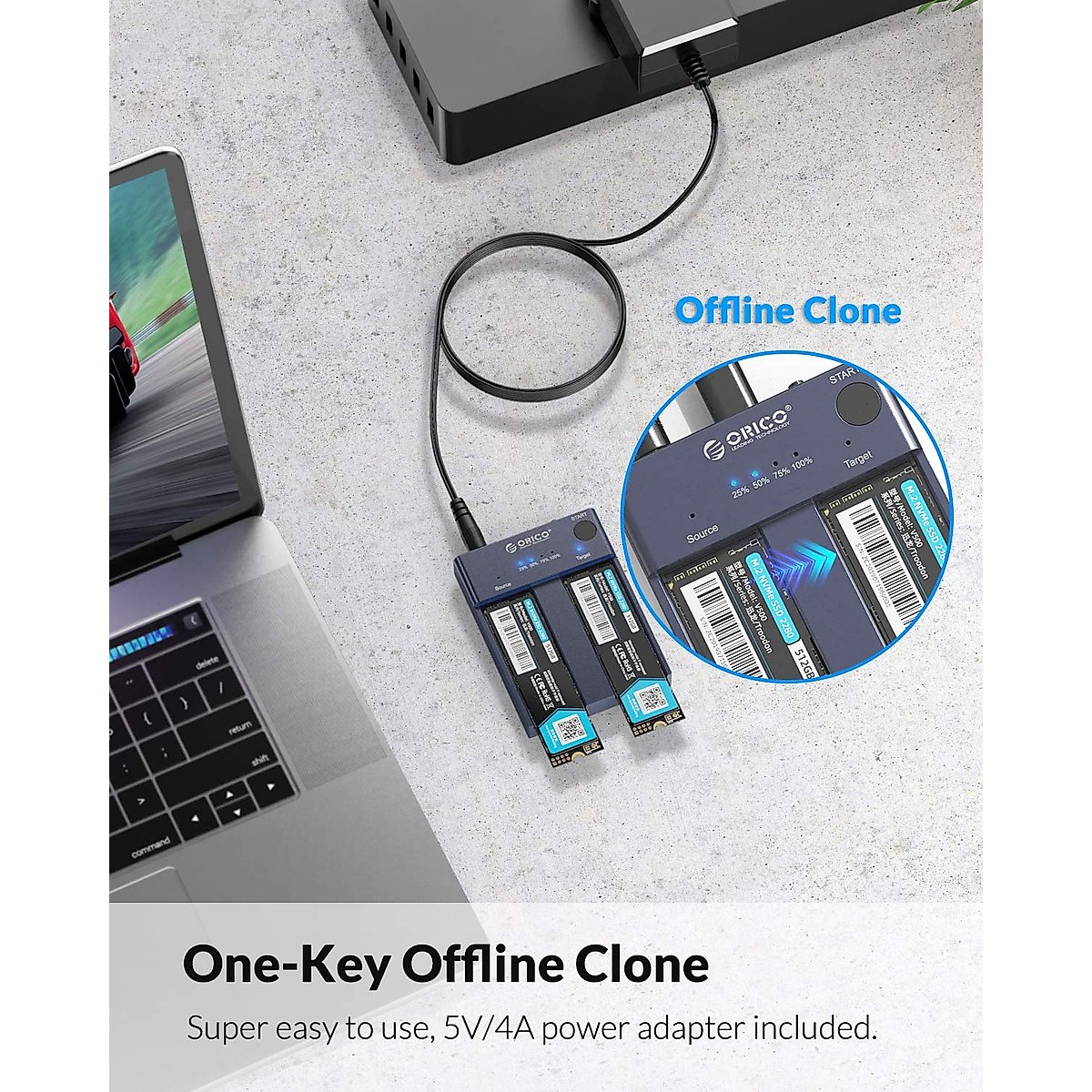 ORICO M.2 NVMe Cloner Dual-Bay NVMe Docking Station USB C to NVMe SSD Enclosure Aluminum M.2 Duplicator Offline Clone for PCIe M-Key SSDs max to 8TB Tool Free-M2P2