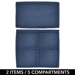 mDesign Soft Fabric Dresser Drawer and Closet Storage Organizer Set for Child/Kids Room, Nursery, Playroom - 2 Pack, 5 Compartments - Textured Print - Navy Blue