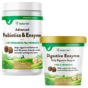 NaturVet Advanced Probiotics and Enzymes Supplement Digestive Enzymes - Plus Probiotics & Prebiotics Soft Chews, 70 Count Made in The USA with Globally Source Ingredients 70 Soft Chews