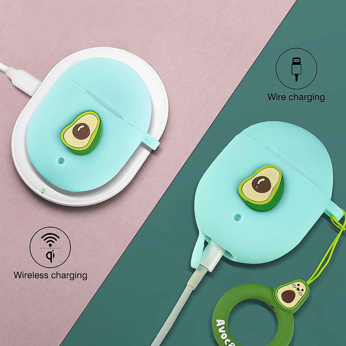 Newseego for Google Pixel Buds 2(2020) Case, Cute 3D Funny Protective Cover Soft Silicone Cartoon Shockproof Case for Google Buds 2 with Keychain Fashion Design Support Wireless Charging-Avocado