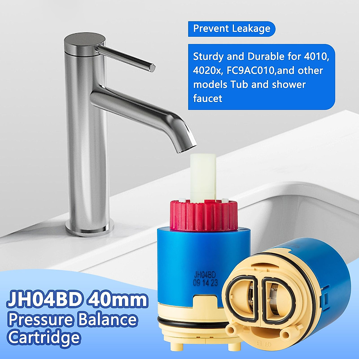 Vayolli JH04BD Ceramic Pressure Balance Cartridge, JH04BD Shower Cartridge Replacement, Compatible with FC9AC010 Ceramic Plastic Faucet Cartridge, for Tub and Shower Faucet