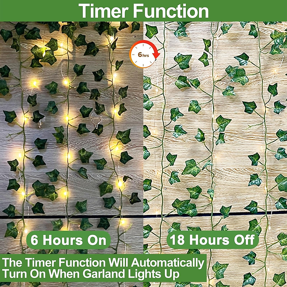 [ Timer ] Fake Ivy Vines 12 Pack 84Ft with 100 LED Vines with Lights Large & Small Thick Leaves String Lights Hanging Ivy Vines Lights for Bedroom Gardens Wedding Wall Room Decor