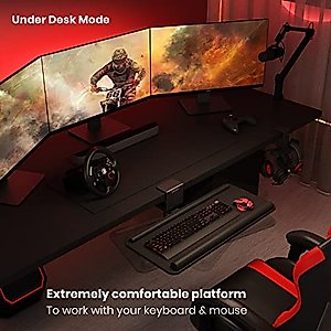 Tilt&Height Adjustable Keyboard Tray Under Desk or Above Desk - Klearlook 2 in 1 PU Leather Clamp-on Rotating Keyboard Platform w/Wrist Rest&Drawer(Under Desk,Upon Desk),25x11"Sit Stand Keyboard Riser