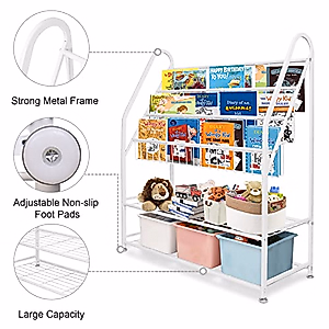 aboxoo Metal Kids Bookshelf Freestanding Bookcase for Children Room 32 in Toy Organizer Large Modern MinimalistWhite Stable Metel Bookstore Bedroom, Living, Library Book Unit Storage