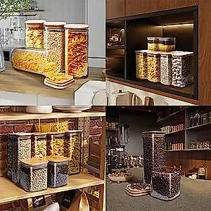 HomArtist Square Glass Jars with Bamboo Lids 34 FL OZ [Set of 6], Glass Canisters with Airtight Lid, Glass Food Storage Container for Pasta, Flour, Sugar, Rice, Best for Kitchen & Pantry