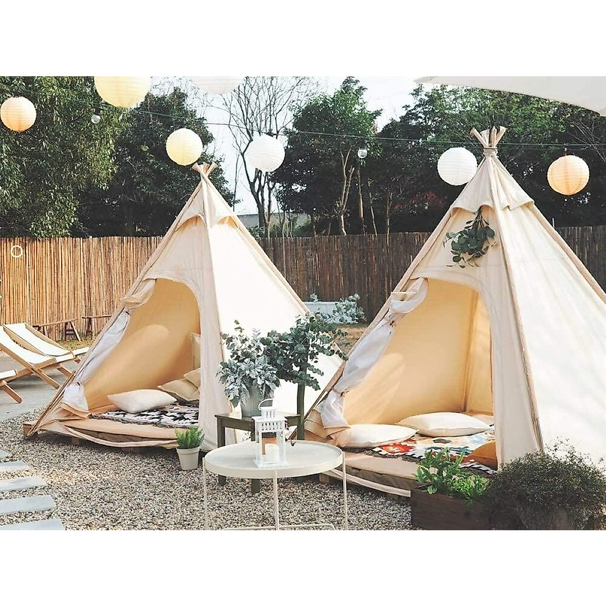 7’x7’x6.5’Outdoor Cotton Canvas 2-3 Person 3 Seasons Bell Teepee Tent with Double Door Spire Tent Pyramid Tents for Family Camping