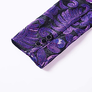 PYJTRL Men Fashion Velvet Sequins Floral Pattern Suit Jacket Blazer (Purple, L)