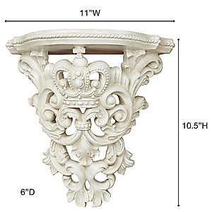 Touch of Class Crown Imperial French Scroll Wall Shelf | Antique White | Victorian Style Floating Vintage Shelves for Bedroom, Living Room, Hallway, Office, Hotel