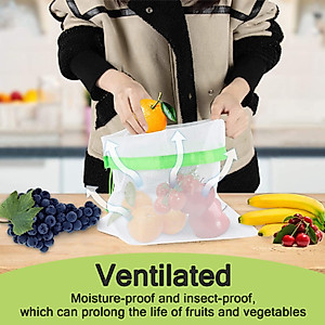 MAQIHAN 12PCS Reusable Produce Bags - Mesh Produce Bags Drawstring Reusable Washable Vegetable Storage Bags Refrigerator Keep Fresh Grocery Food Fruits Veggie Green Net Bag Toy Storage Zero Waste Shop