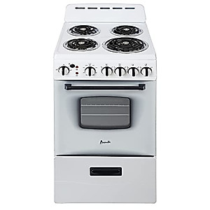 Avanti ERU200P0W Electric Range Oven Compact Design, 2.1-Cu.Ft. Capacity with 4 Coil Burners, Framed Glass Door, Storage Drawer and Broiler with Pan, 20-Inch, White