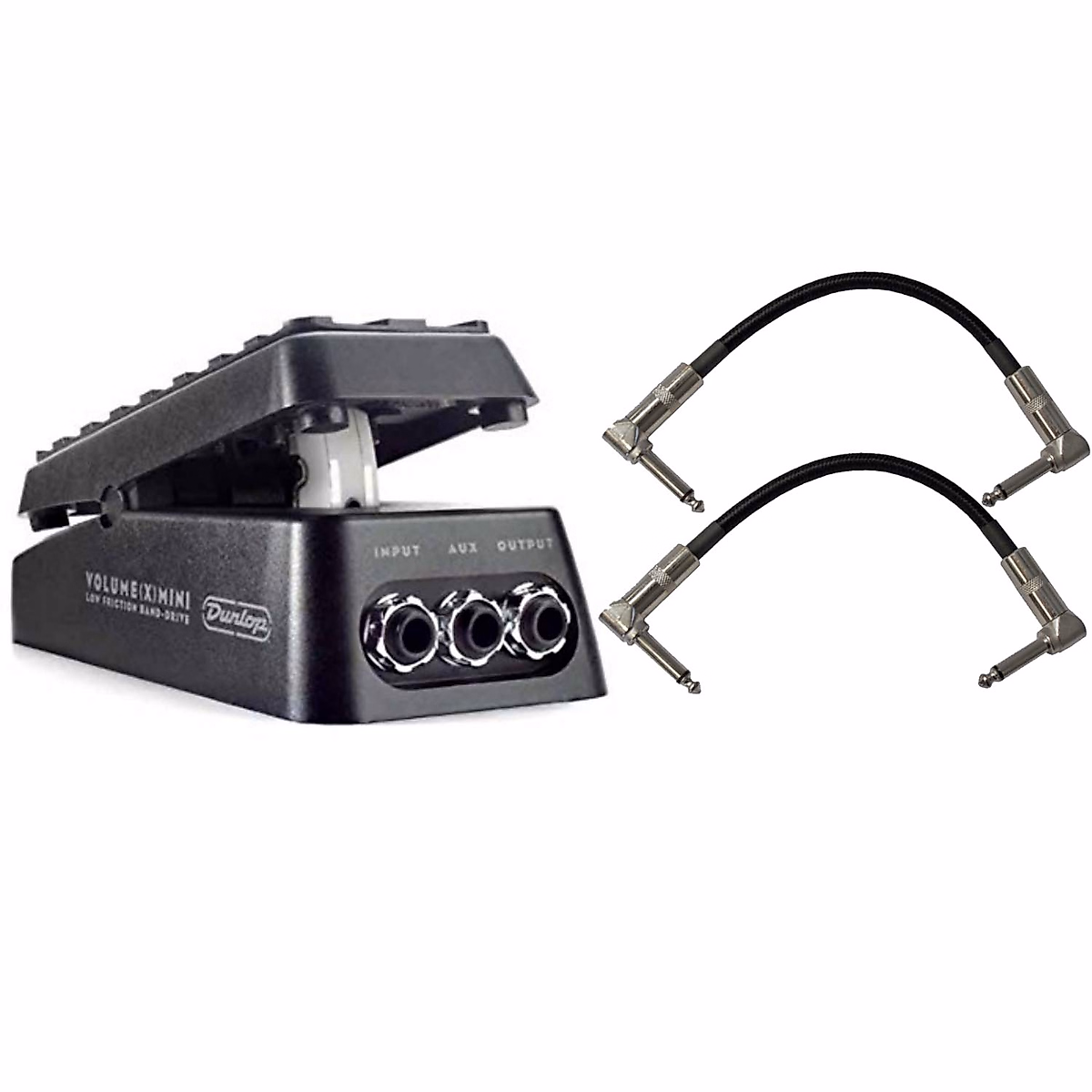 Jim Dunlop DVP4 Volume (X) Mini Pedal for Electric Guitars Bundle with 2-Pack of Pedal Patch Cables