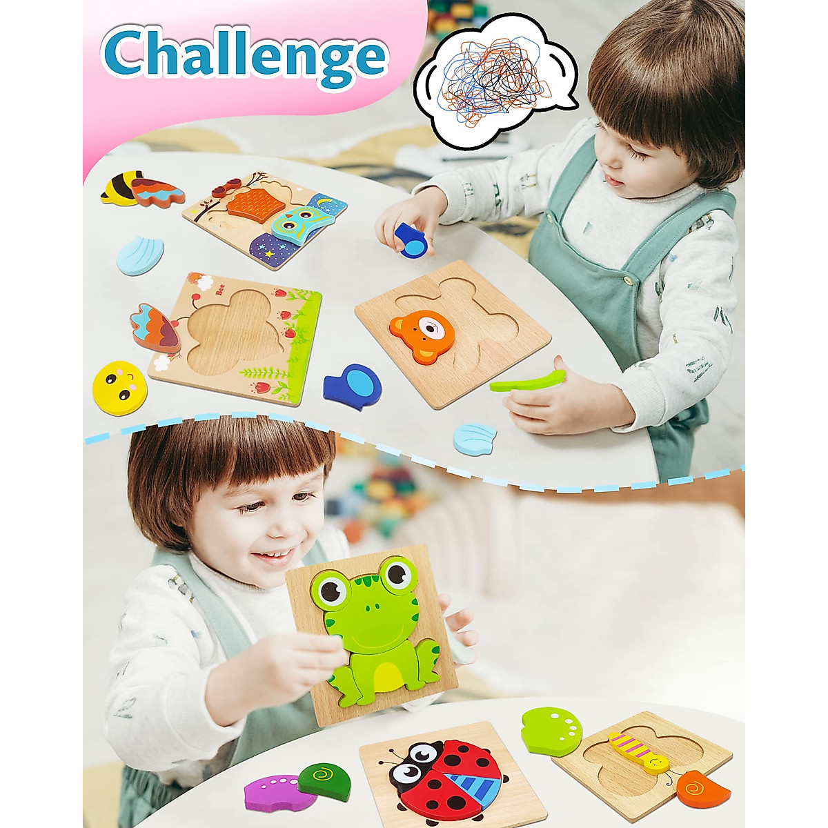 Bekayshad Wooden Puzzles Toddler Toys Gifts for 1 2 3 Year Old Boys Girls, Animal Jigsaw Puzzles Montessori Toys, Learning Educational Christmas Birthday Gifts for Girls Boys Ages 1-3