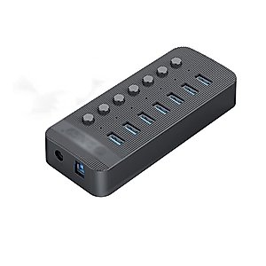 SHYPT 7 Port Powered USB 3.0 HUB BC1.2 Charger Splitter with Individual on/Off Switches and 12V/2A Power Adapter for PC Computer