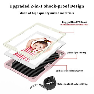 HOGENL for iPad 9th 8th 7th Generation Case for Kids Girls with Pencil Holder,for iPad 10.2 Case with Butterfly Stand Shoulder Strap Shockproof Full Body Protective Cover for iPad Air 3rd Gen, Pink