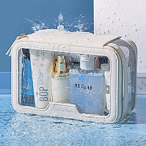 Rownyeon Clear Makeup Case Toiletry Bag Multipurpose Travel Makeup Train Case Portable Cosmetic Organizer Transparent Storage Bag White