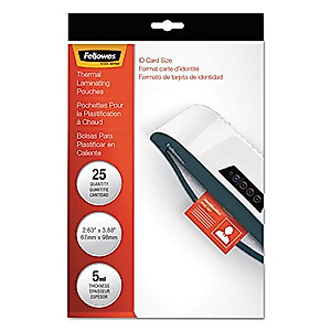 Fellowes 52007 Laminating Pouches, 5Mil, 2-5/8 X 3-7/8, Id Size, 25/Pack