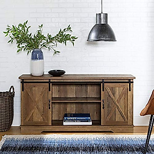 Home Accent Furnishings Tucker 58 Inch Sliding Barn Door Television Stand in Rustic Oak