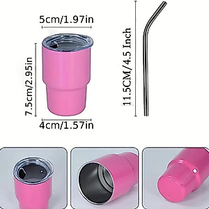 LIPSBOR 2 oz Mini Tumbler Shot Glass with Straw and Lid,Colorful Mini Tumbler Cups,Stainless Steel Cute Cups with Lids and Straws