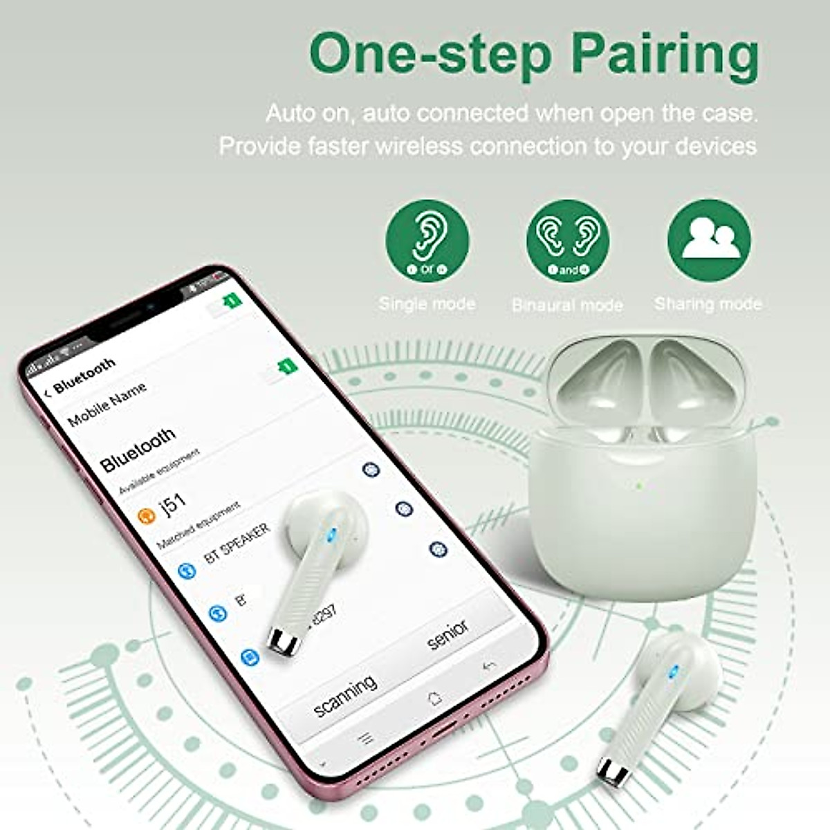 Wireless Earbuds, Bluetooth 5.3 Earbuds Stereo Bass, Bluetooth Headphones in Ear Noise Cancelling Mic, Earphones IP7 Waterproof Sports, 32H Playtime USB C Mini Charging Case Ear Buds for Android iOS