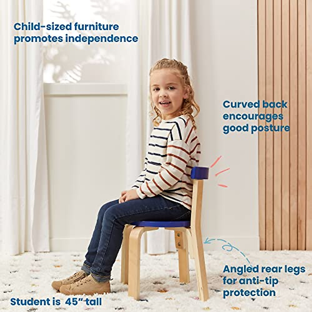 ECR4Kids Bentwood Round Table and Curved Back Chair Set, Kids Furniture, Assorted, 5-Piece