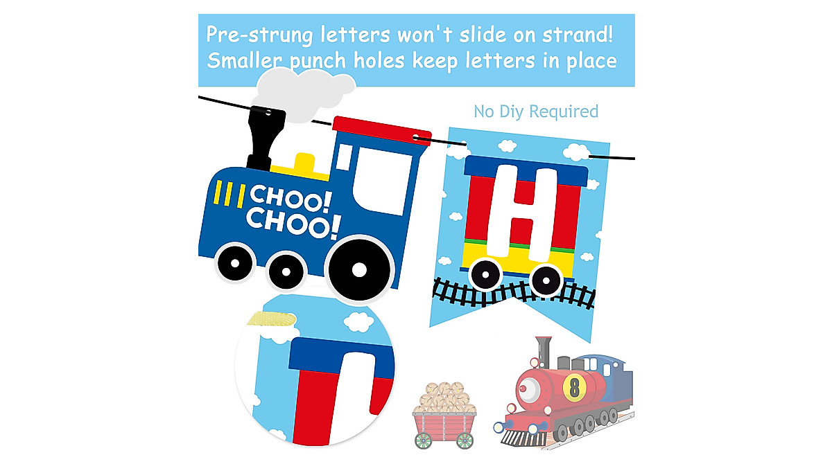 Train Birthday Party Banner Decorations for Steam Train Theme