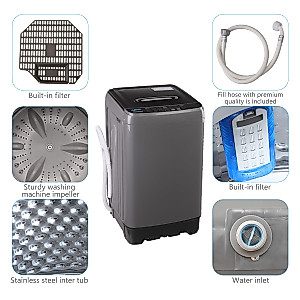 Full Automatic Washer And Dryer Combo, Portable Washing Machine, 13.2 Lbs Compact Washer With Stainless Steel Inner Barrel,10 Wash Programs/Led Display/8 Water Levels/Faucet Adapter,For Home,Apartment