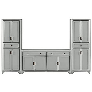 Crosley Furniture Tara 3-Piece Sideboard and Pantry Set, Distressed Gray