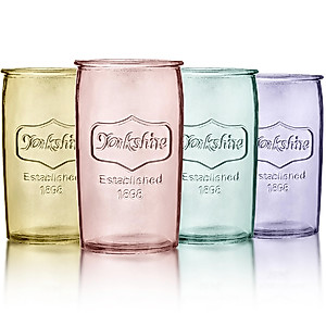 Colorful Mason Drinking Glasses Set of 4 - Yorkshire Tumbler 16 oz Glassware Cups for Ice Cold Drinks, Beverages, Iced Tea, Coffee - Vintage Kitchen Glass Cup Set - Multi Color Set