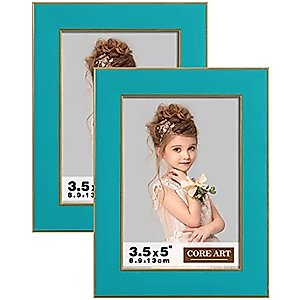 CORE ART 3.5x5 Picture Frames, Turquoise Blue Photo Frames Set of 2, 3.5 by 5 Colorful Frame with HD Plexiglas, Wall or Tabletop Display