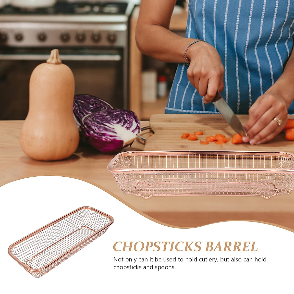 Cabilock Desktop Utensil Basket Utensil Drawer Organizer Chopsticks Storage Basket Cutlery Tray Silverware Flatware Kitchen Utensil Cutlery Tray for Home Shop Rose Gold