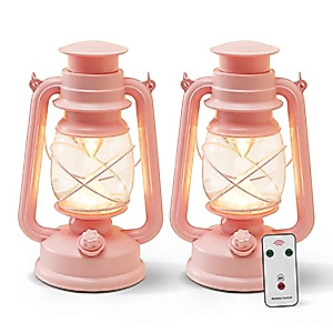 Furora LIGHTING Pink Decorative Lantern Battery Operated Remote Controlled, 6Hr Timer for Indoor Vintage Home Decor, 9.7" Outdoor Patio Hanging Tabletop Ornaments, 2 Pack Cute LED Lanterns Room Decor