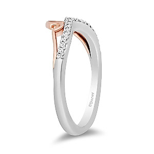 Jewelili Enchanted Disney Fine Jewelry 10K Rose Gold and Sterling Silver 1/10 Cttw Natural White Round Diamond Aurora Tiara Ring, Size 5