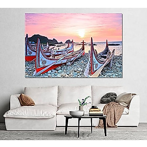 Canoe on the Sea Coast Thailand Canvas Print 3 Panels / 36x24 inches