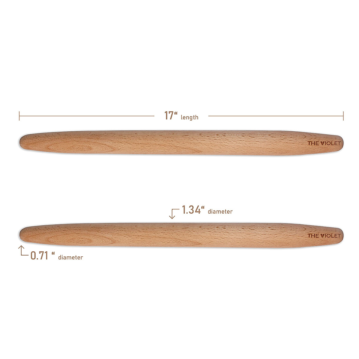 THE VIOLET Wooden French Rolling Pins for Baking, Fondant, Pasta, Dough, Pastry, Pizza, Cookies, Wood Rolling Pin, 17" Tapered Design - Essential Kitchen Tools (French 17 Inch)