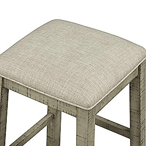 Knocbel Rustic Counter Height 3 Person Dining Table Set, 4-Piece Dinette Set with Socket and Backless Stools, Kitchen Dining Room Bar Pub Bistro Small Space Furniture Set (Distressed Gray Green)