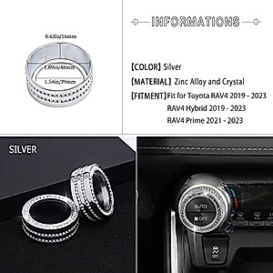 1797 AC Air Conditioning Knob Covers Accessories for Toyota RAV4 2023 2022 2021 2020 2019 Bling Sticker Decal Crystal Silver Pack of 2