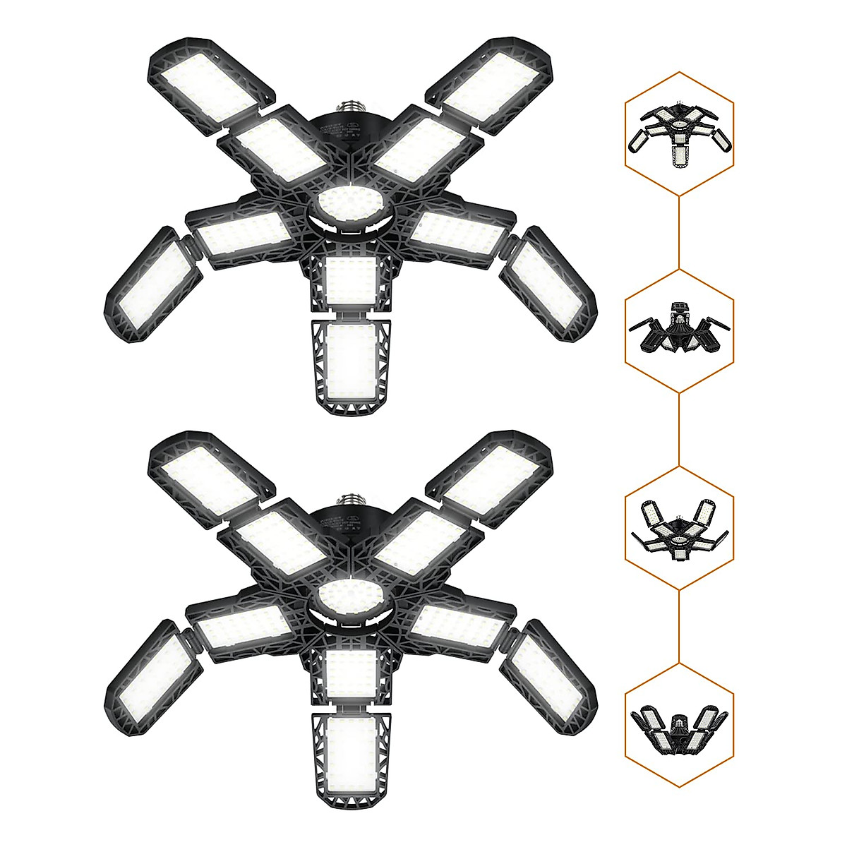 ESSNAMS 2 Pack LED Garage Lights, 180W 18000LM Garage Led Light, 6500K Deformable Led Garage Lights with 10+1 Adjustable Panels, Garage Lighting Ceiling LED for Garage, Barn, Basement (2 Pack)