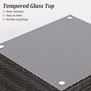 SUNVIVI OUTDOOR 7 Piece Patio Furniture Sets All Weather Gery PE Wicker Couch Sofa with Glass Table, Removable Dark Grey Cushions