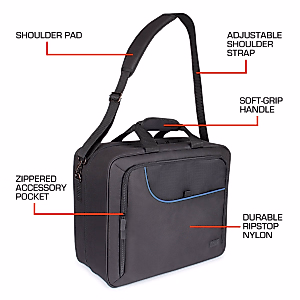 USA Gear PS5 Carrying Case - PS5 Travel Bag Compatible with PlayStation 5, PS5 Slim with Adjustable Interior - PS5 Travel Case for Dualsense Controllers, Playstation 5 Games, PS5 Accessories (Blue)