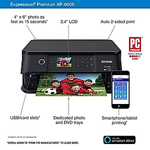 Epson Expression Premium XP-6000 Wireless Color Photo Printer with Scanner & Copier, Amazon Dash Replenishment Ready