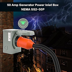 Finderomend 25 ft 50 Amp Generator Cord and Power Inlet Box Combo Kit,125/250 Volts,Generator Power Cord NEMA 14-50P to SS2-50R Extension Cord,for Home RV Backup Power Solution
