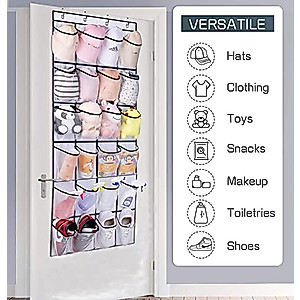 Over The Door Shoe Rack with 24 Large Mesh Pockets, Back of Door Organizer Hanging Bag for Closet Entryway Bedroom Bathroom Pantry Hanging Holder for Hats Sneakers High Heeled Shoes flip flops, White