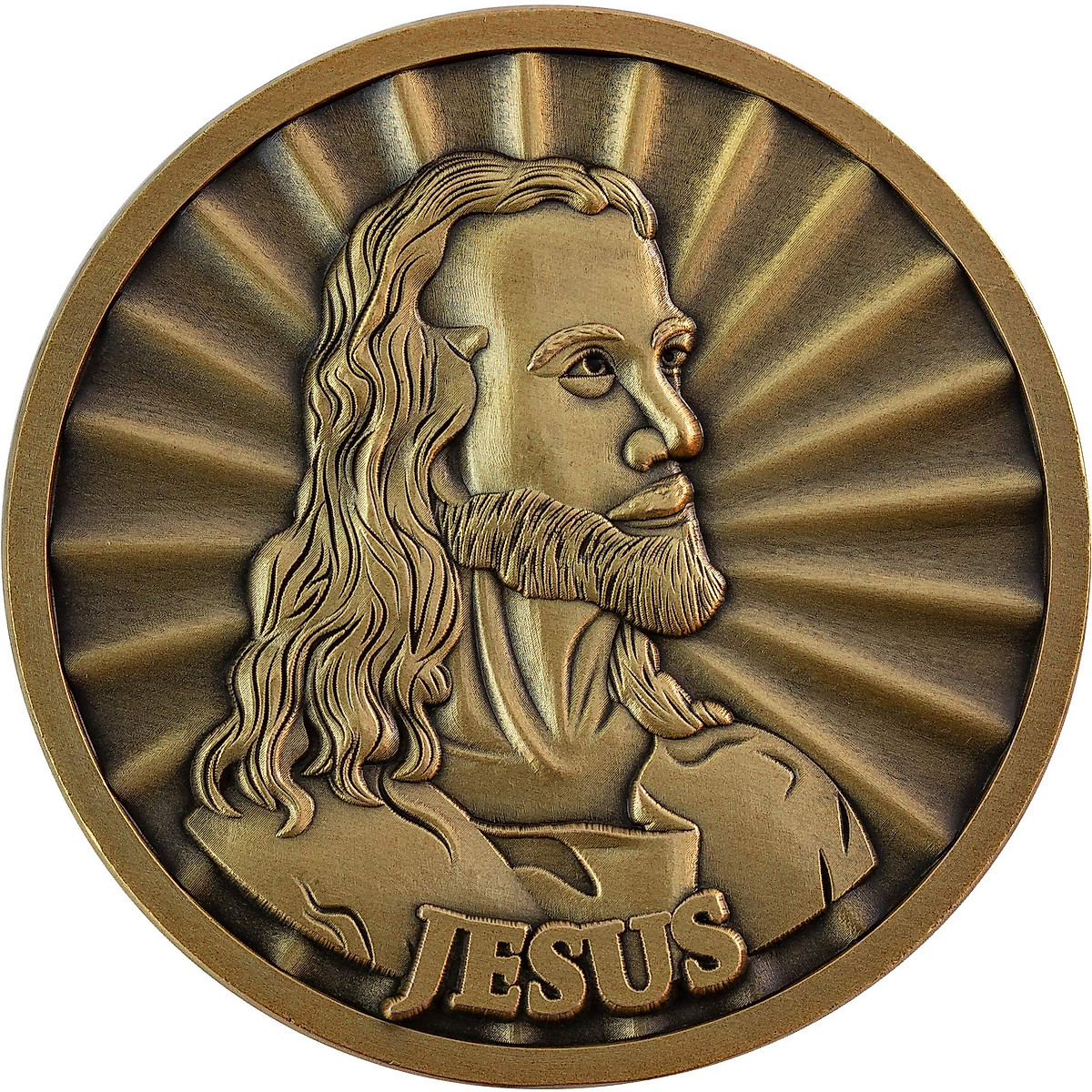 Jesus Coin, Bulk Pack of 10, Head of Christ by Warner Sallman Challenge Coin, Easter Handout, KJV Bible Verse Prayer Token, Antique Gold Plated Catholic and Christian Religious Jesus Picture Coin