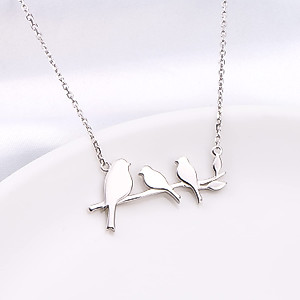 DAOCHONG 925 Sterling Silver 3 Birds on A Branch Necklace Mom and Babies Mother and Children Necklaces for Women Birthday Christmas (3 Birds - Sterling Silver)