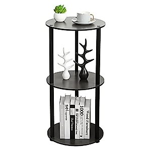 VIEWALL Round Bedside Side Table, Round End Table with Storage Shelf Small Night Stand for Living Room Couch Sofa Bedroom Balcony Home Office, Black