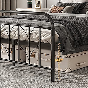 Saudism Queen Size Metal Bed Frame, 14.6" Queen Platform Bed Frame, Mattress Foundation with Victorian Style Iron-Art Headboard, Easy Assembly, Sturdy and Durable, No Box Spring Needed, Black
