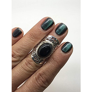 Black Onyx Tribal Vintage Lace Ring 925 Sterling Silver Gipsy Boho Chic (8)